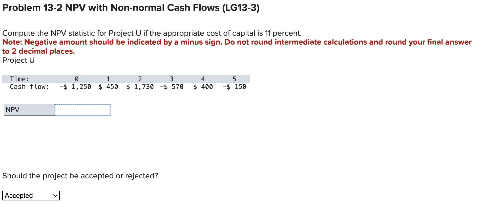 Solved Problem 13-2 ﻿NPV with Non-normal Cash Flows | Chegg.com