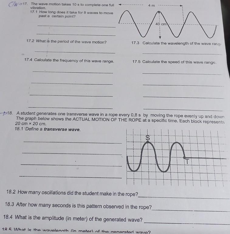Solved CW→17. ﻿The wave motion takes 10s ﻿to complete one | Chegg.com