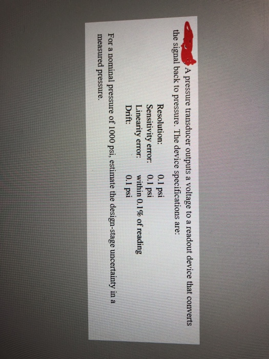 Solved A pressure transducer outputs a voltage to a readout | Chegg.com