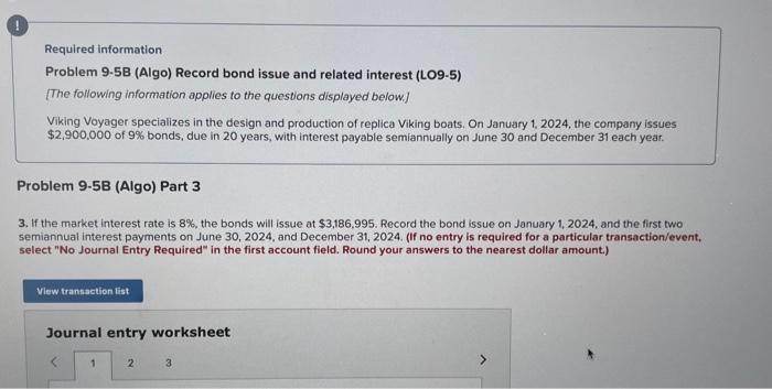 Solved Required information Problem 9-5B (Algo) Record bond | Chegg.com