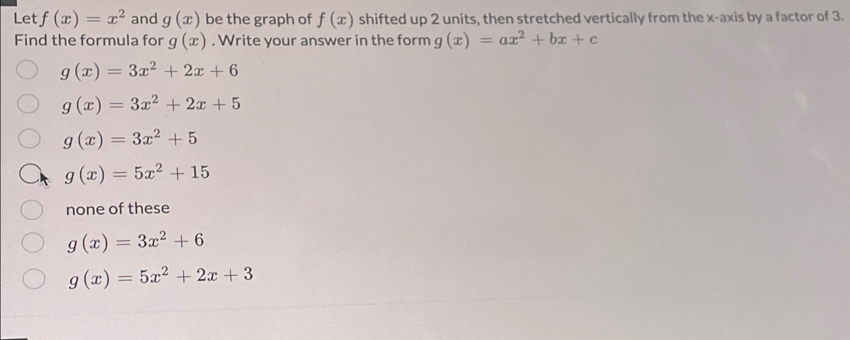 Solved Let f(x)=x2 ﻿and g(x) ﻿be the graph of f(x) ﻿shifted | Chegg.com