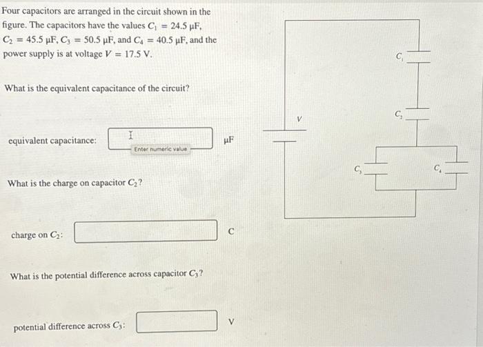 Solved Four capacitors are arranged in the circuit shown in | Chegg.com