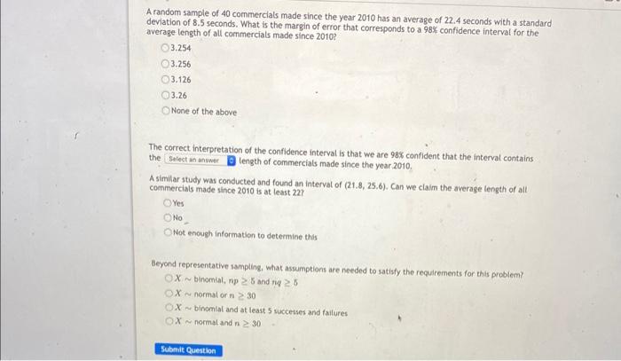 Solved A random sample of 40 commercials made since the year | Chegg.com