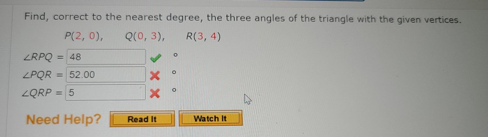 Solved Find, correct to the nearest degree, the three angles | Chegg.com