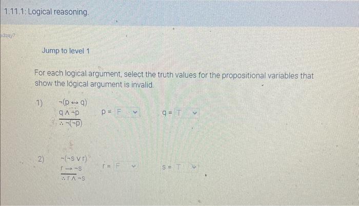 Solved 1.11.1: Logical reasoning. Jump to level 1 For each | Chegg.com