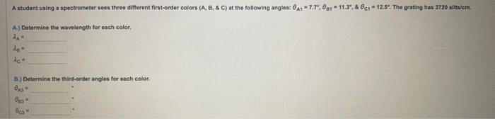 Solved A student using a spectrometer sees three different | Chegg.com