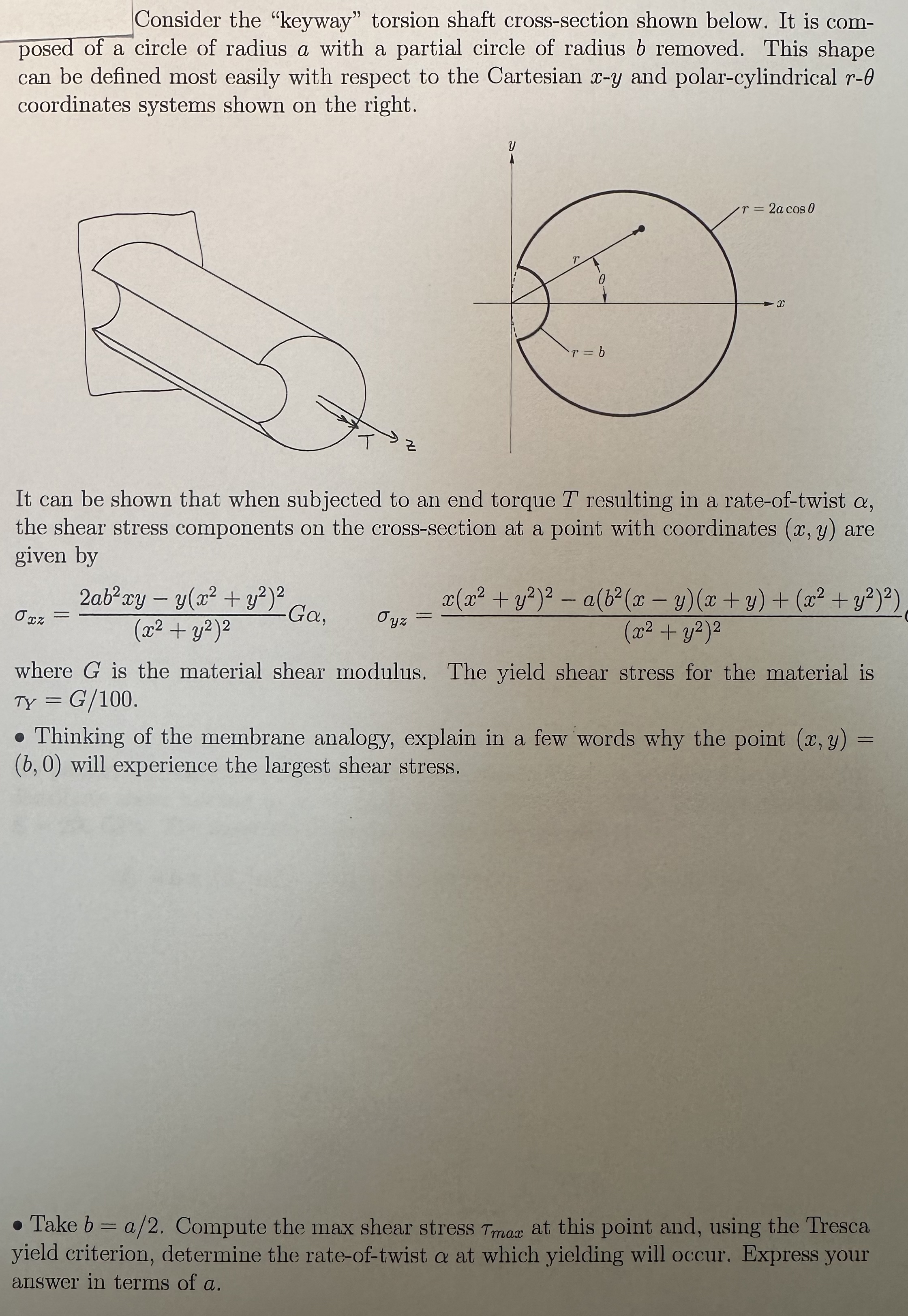Solved Consider the "keyway" torsion shaft cross-section | Chegg.com