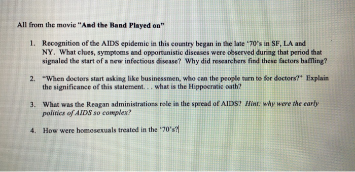 All from the movie "And the Band Played on" 1. | Chegg.com