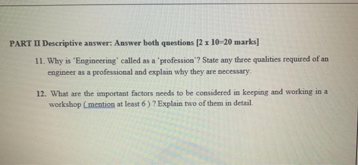 Solved PART II Descriptive answer: Answer both questions [2 | Chegg.com