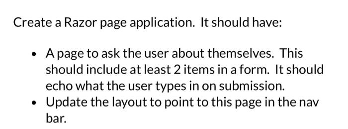 Solved Create a Razor page application. It should have: - A | Chegg.com