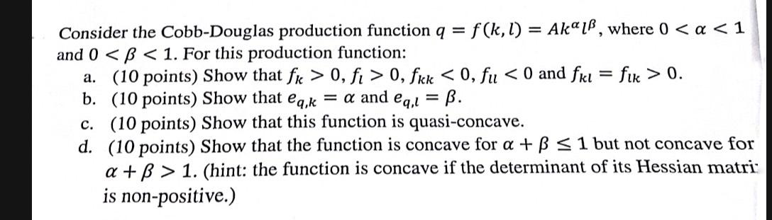 Solved Consider the Cobb-Douglas production function | Chegg.com