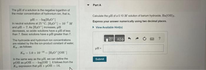 Solved The pH of a solution is the negative logarithm of the | Chegg.com