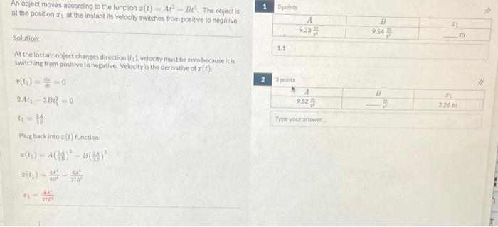 Solved An object moves according to the function | Chegg.com