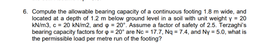 Solved Compute the allowable bearing capacity of a | Chegg.com