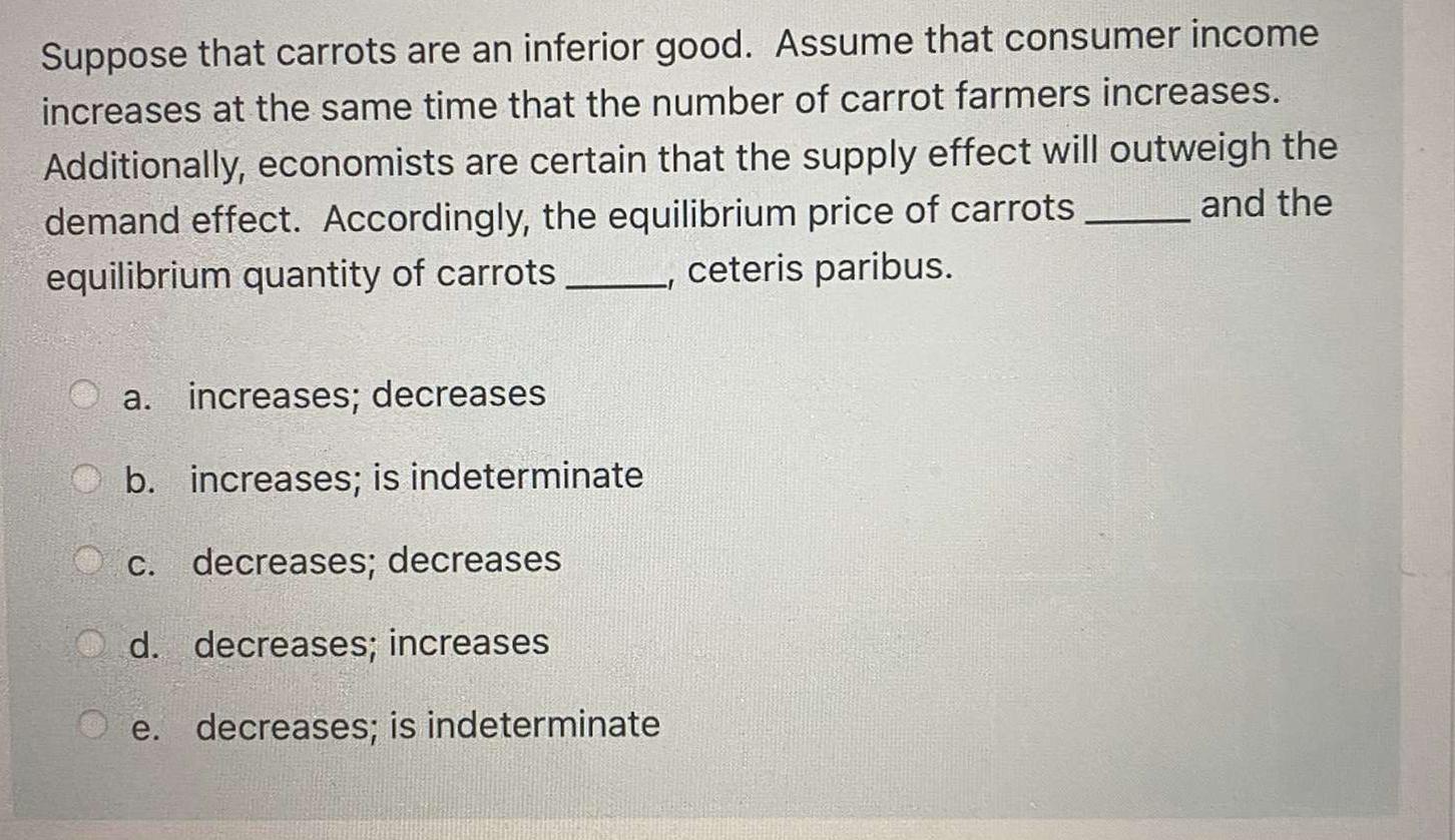 Solved Suppose that carrots are an inferior good. Assume | Chegg.com