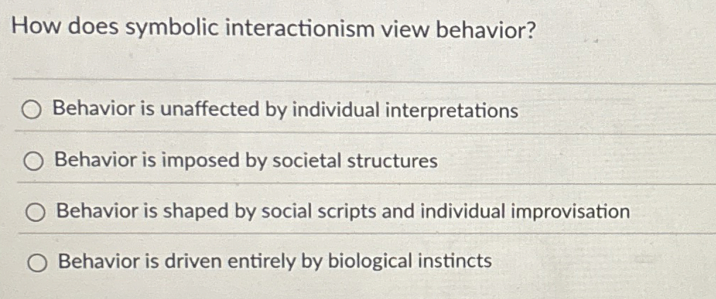 Solved How does symbolic interactionism view | Chegg.com
