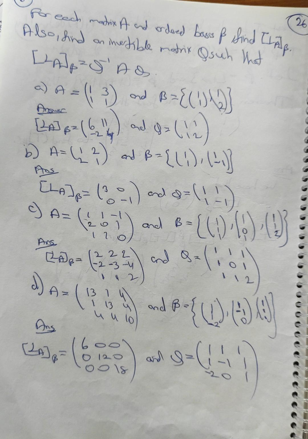 Solved For each matrix A and ordered basis β ilind [⊥A]β. | Chegg.com