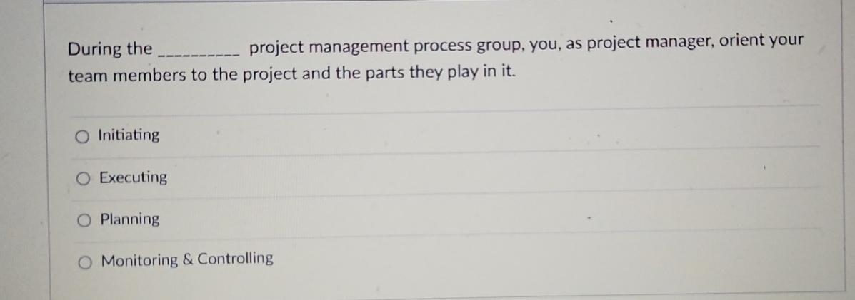 Solved During the project management process group, you, as | Chegg.com