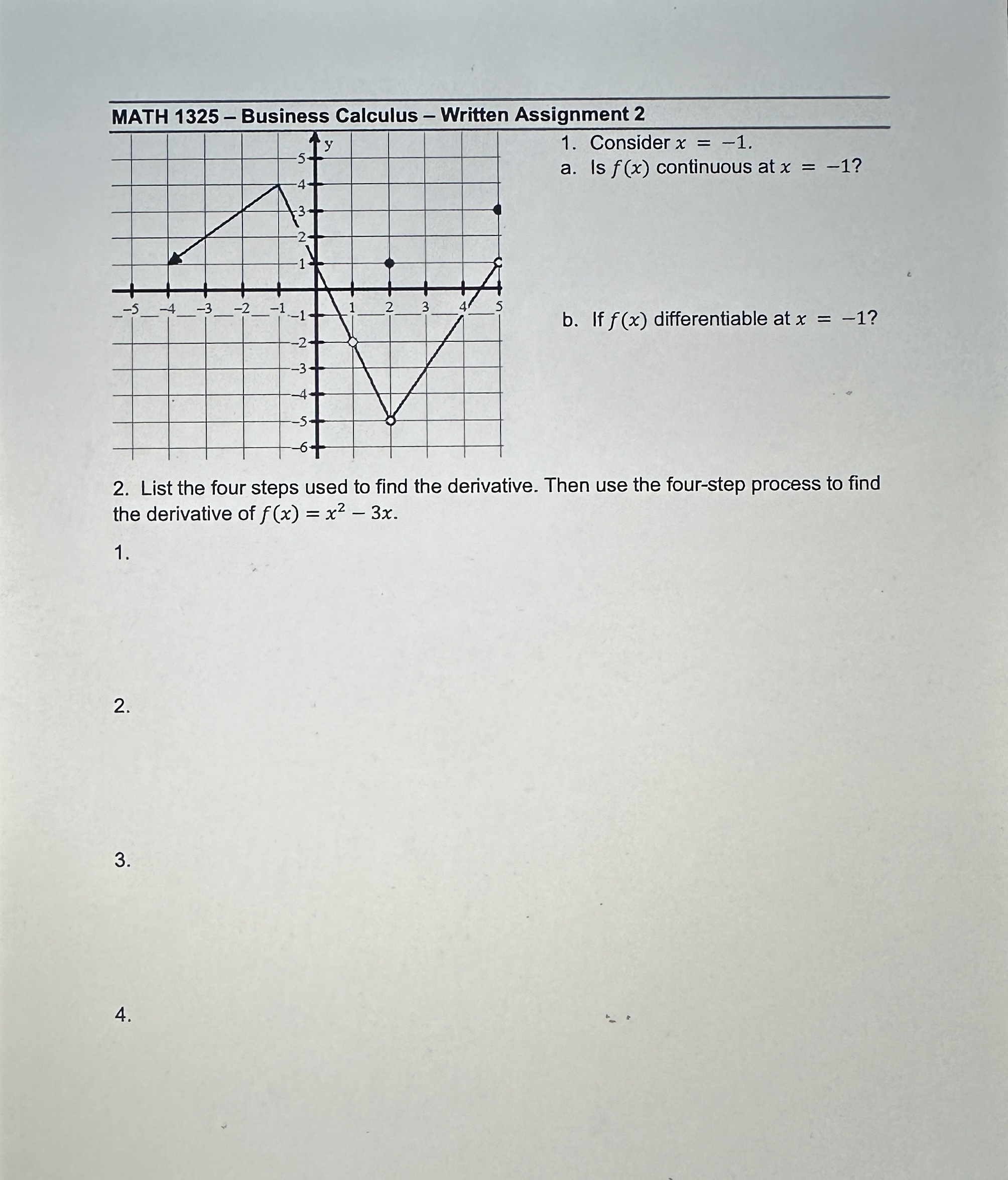 Solved Consider x=-1.a. ﻿Is f(x) ﻿continuous at x=-1 ?b. ﻿If | Chegg.com