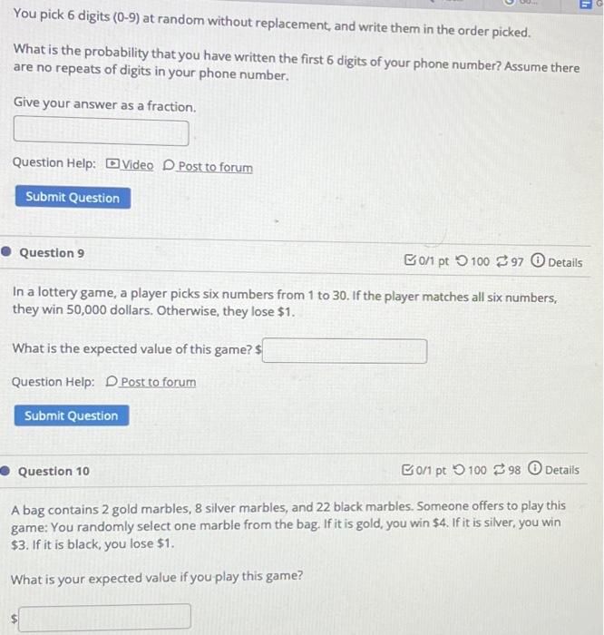 Solved You pick 6 digits (0-9) at random without | Chegg.com