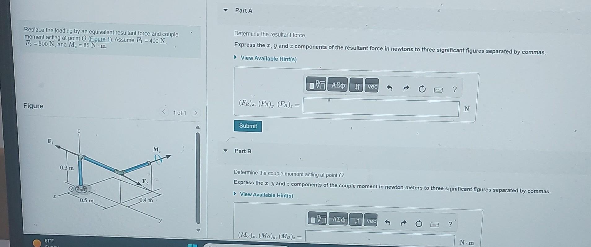 Solved Replace the loading by an equivalent resultant force | Chegg.com