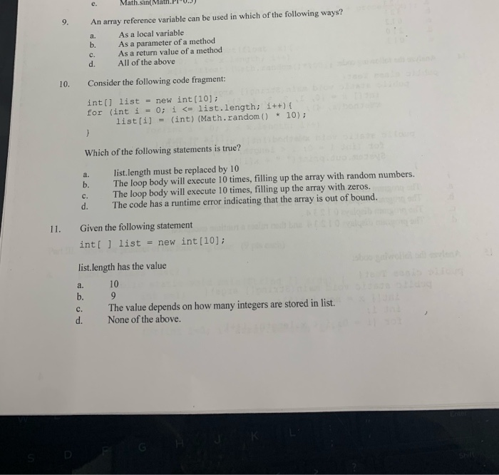 Solved E Mathsinmathpiuj An Array Reference Variable 