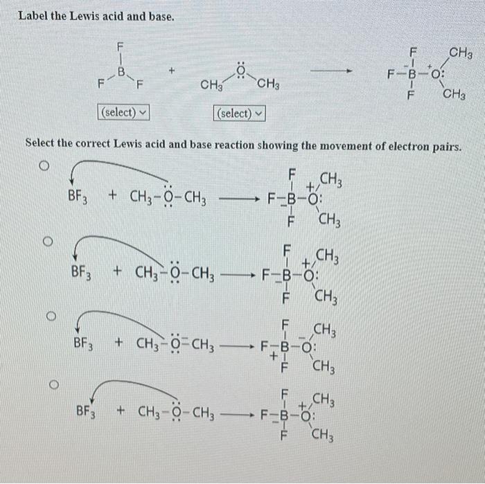 Solved eLabel the Lewis acid and base. BF3 BF3 F 11 BF3 B | Chegg.com
