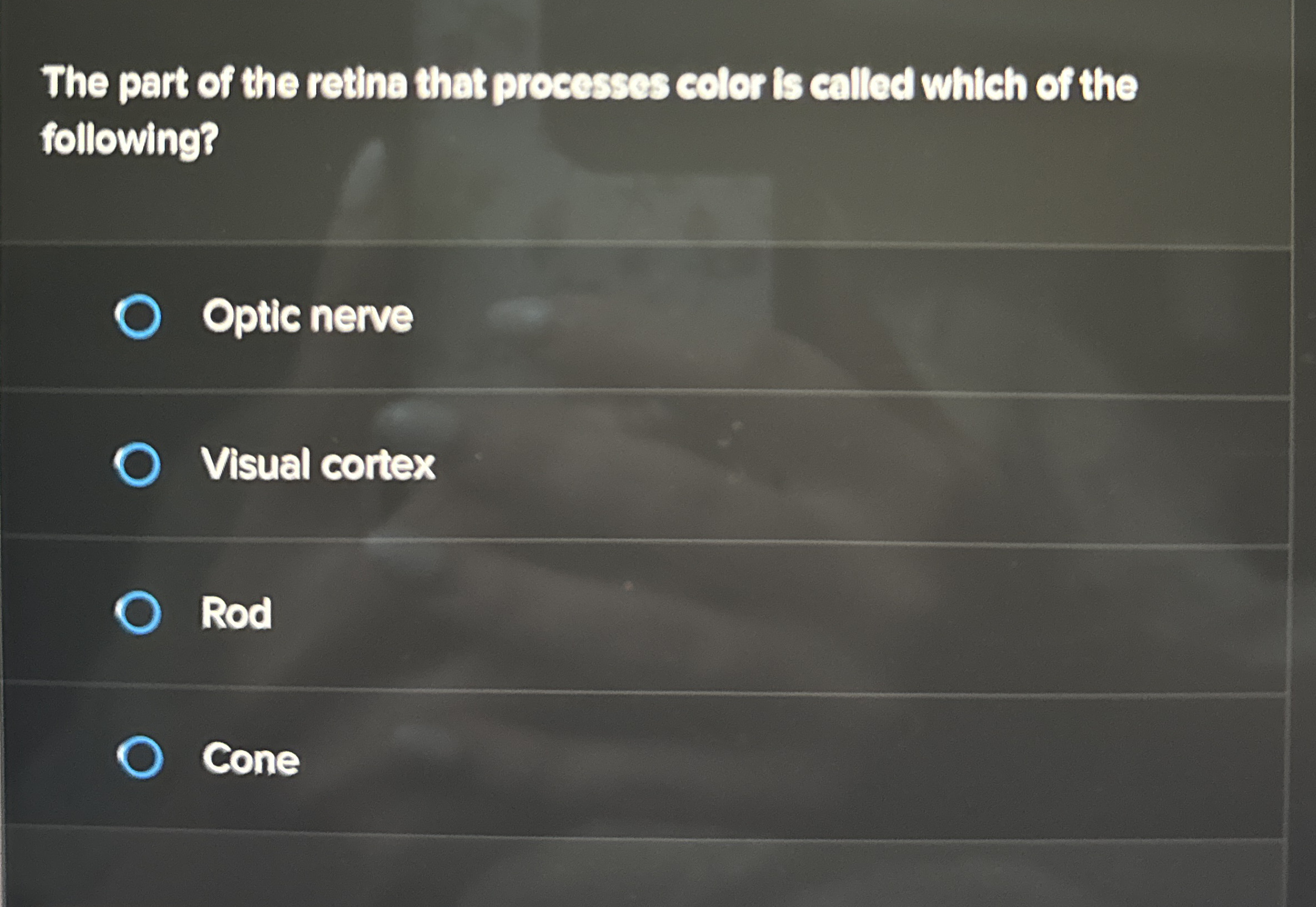Solved The part of the retina that precesses color is called | Chegg.com