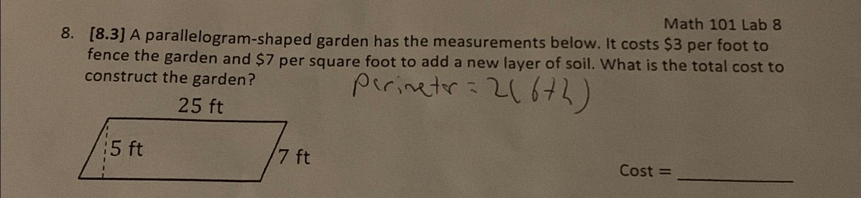 Solved Math 101 ﻿Lab 88. [8.3] ﻿A parallelogram-shaped | Chegg.com