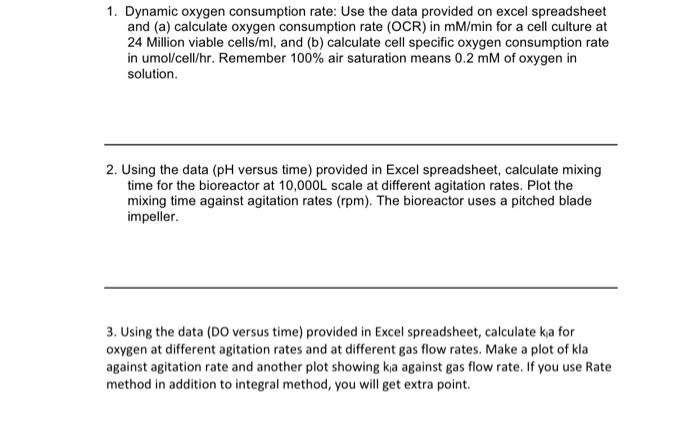 Solved 1. Dynamic oxygen consumption rate: Use the data | Chegg.com