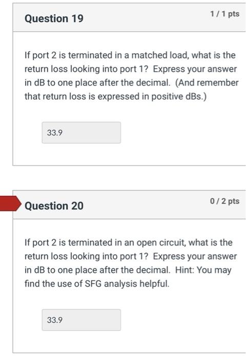 Solved Question 20 If port 2 is terminated in an open | Chegg.com