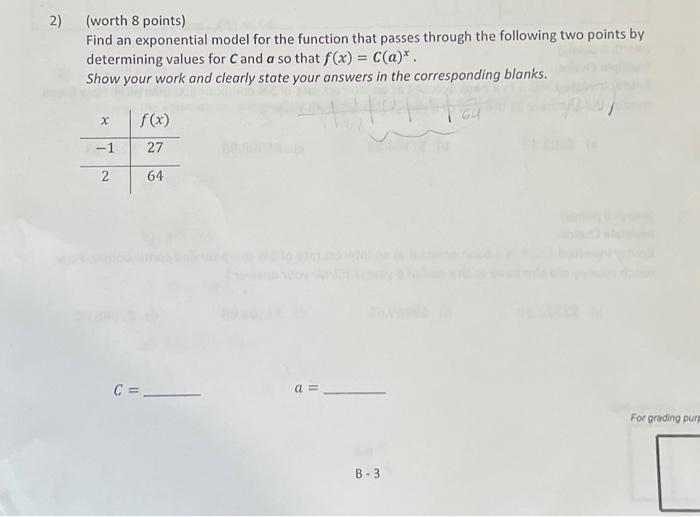 Solved (worth 8 points) Find an exponential model for the | Chegg.com
