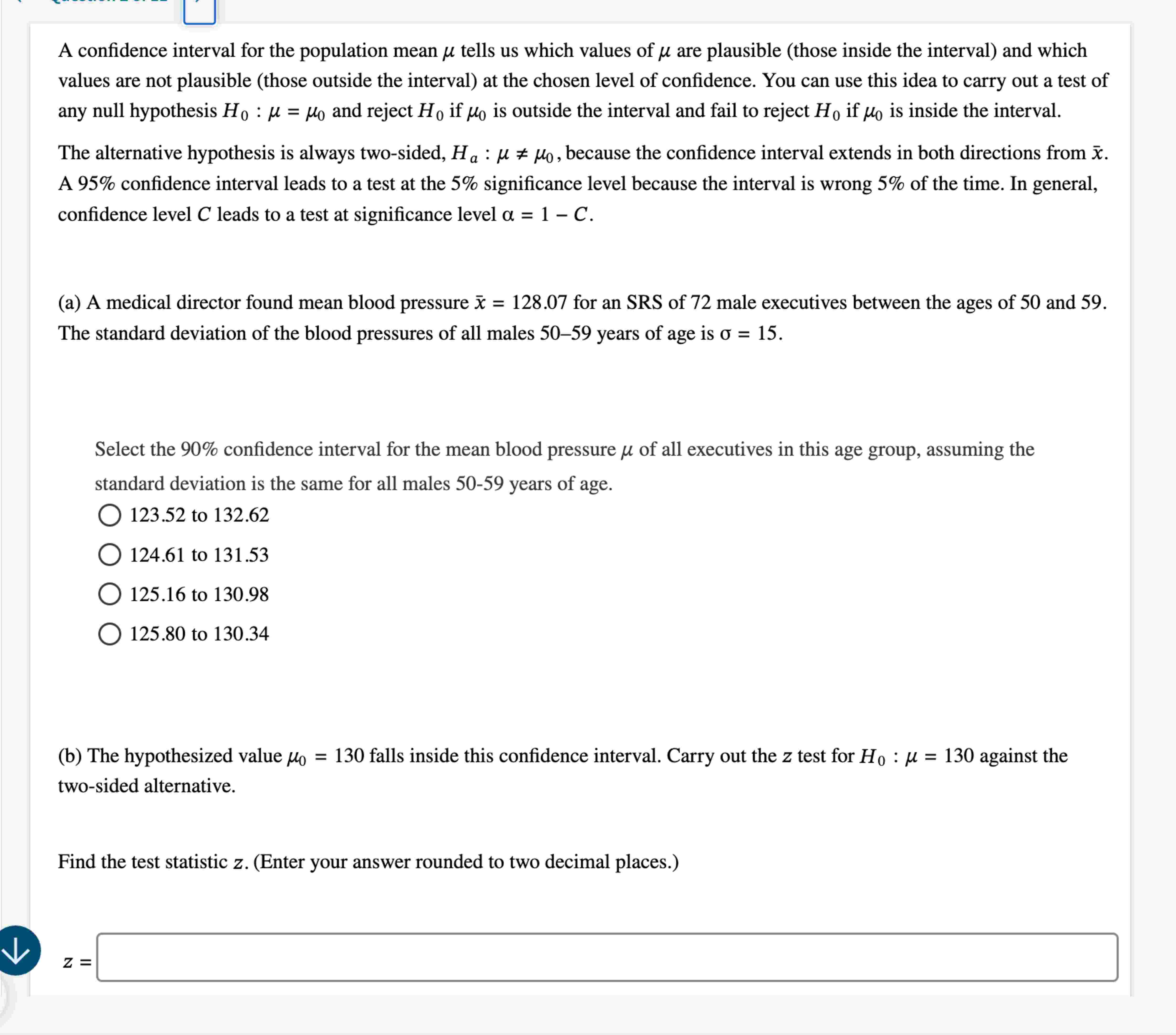 Solved A confidence interval for the population mean μ | Chegg.com