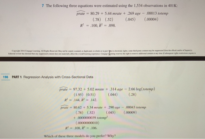 Solved 7 The following three equations were estimated using | Chegg.com