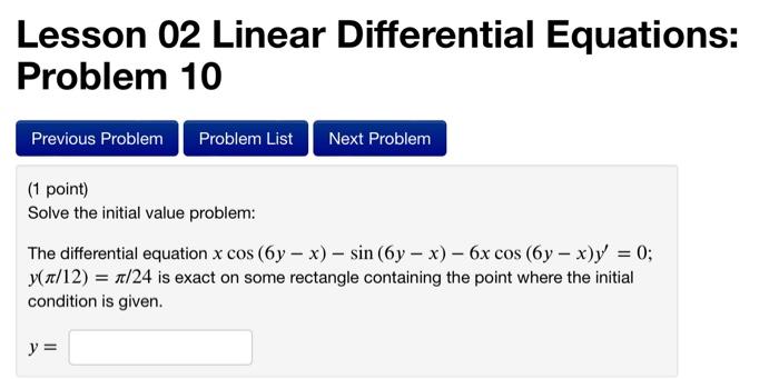 Solved Lesson 02 Linear Differential Equations: Problem 10 | Chegg.com