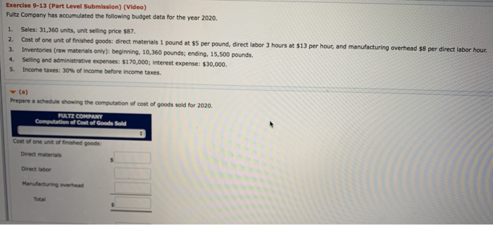 Solved Exercise 9-13 (Part Level Submission) (Video) Fultz | Chegg.com
