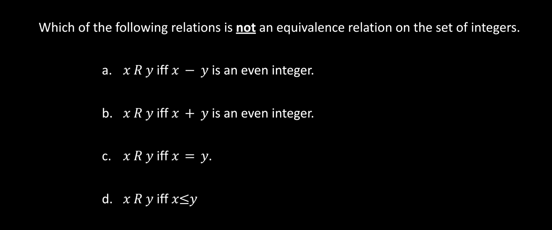 Solved Which of the following relations is not an | Chegg.com