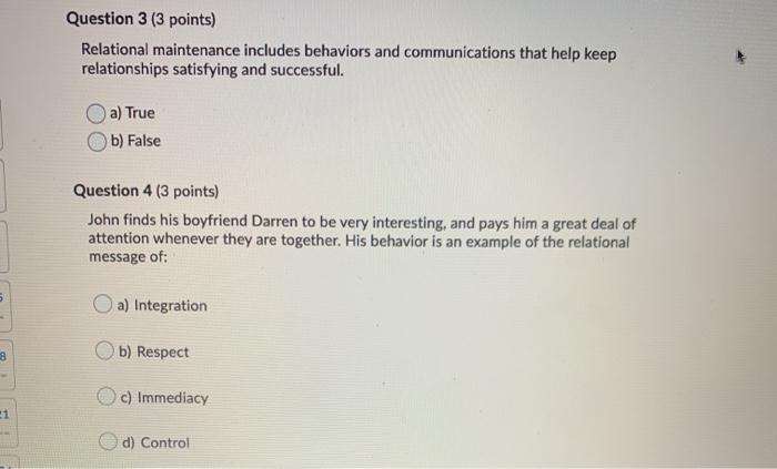 Solved Question 3 (3 points) Relational maintenance includes | Chegg.com