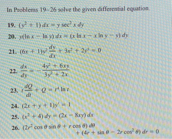 Solved In Problems 19−26 solve the given differential | Chegg.com