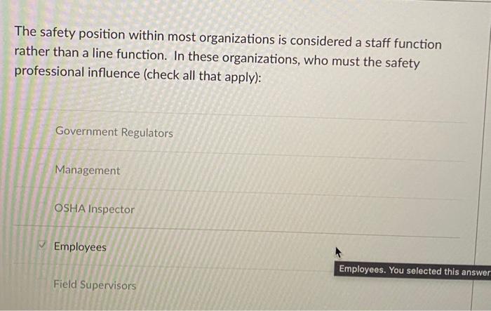 Solved The safety position within most organizations is | Chegg.com