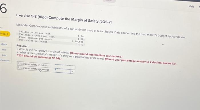 Solved Exercise 5-8 (Algo) Compute the Margin of Safety | Chegg.com