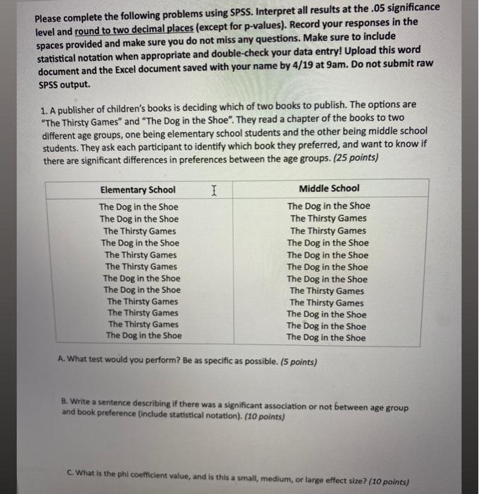 Solved Please complete the following problems using SPSS. | Chegg.com