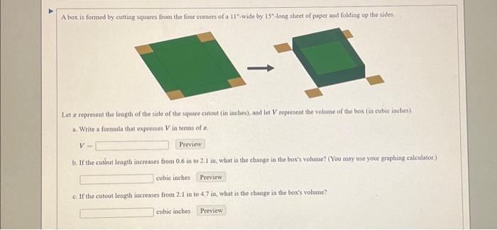 Solved A box is formed by cutting squares from the foar | Chegg.com