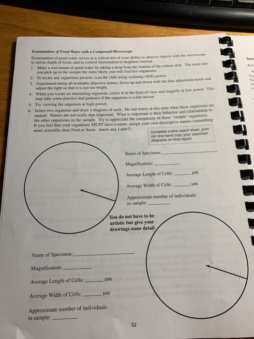 Examination of Pond Water with a Compound Microscope | Chegg.com