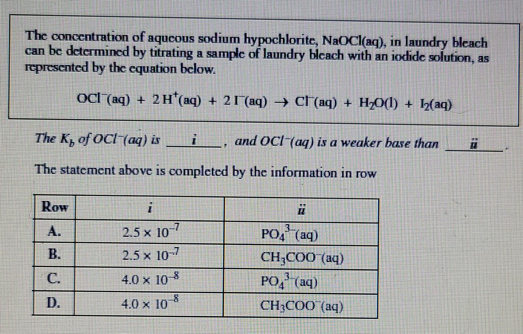 Solved The concentration of aqucous sodium hypochlorite, | Chegg.com