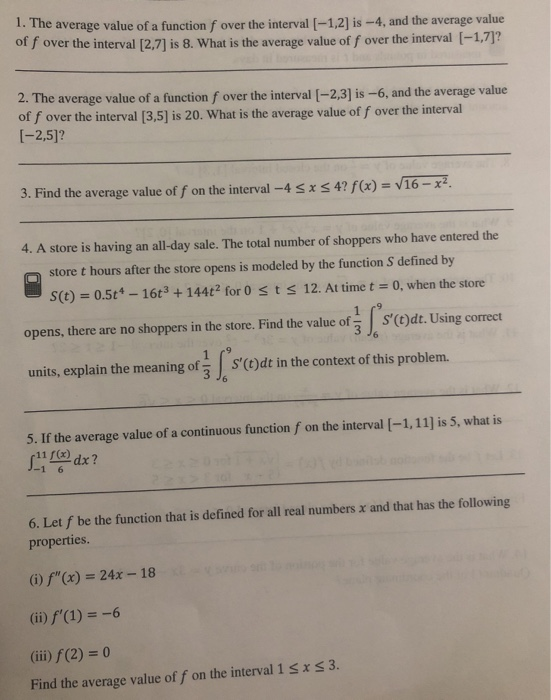 Solved 1 The Average Value Of A Function F Over The