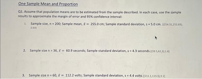Solved One Sample Mean and Proportion Q1. Assume that | Chegg.com