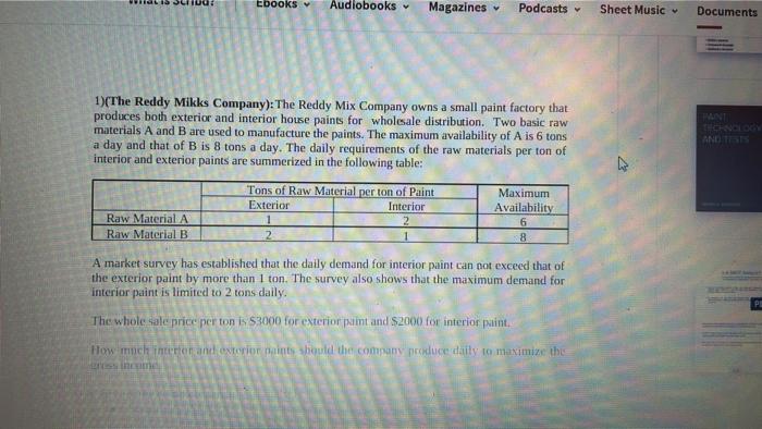 Solved 1)(The Reddy Mikks Company): The Reddy Mix Company | Chegg.com