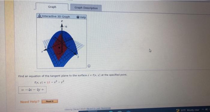 Graph Graph Description Interactive 3D Graph Help 15 | Chegg.com