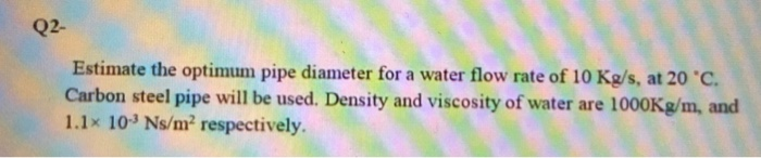 Solved Q2- Estimate the optimum pipe diameter for a water | Chegg.com
